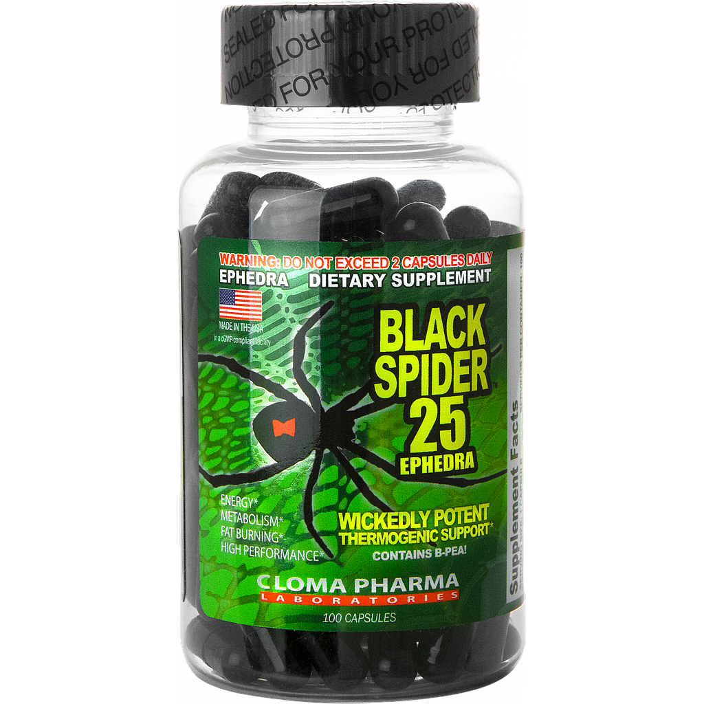 Cloma Pharma Black Spider 25 Ephedra-100Serv.-100Caps. | Maxmuscle Elite